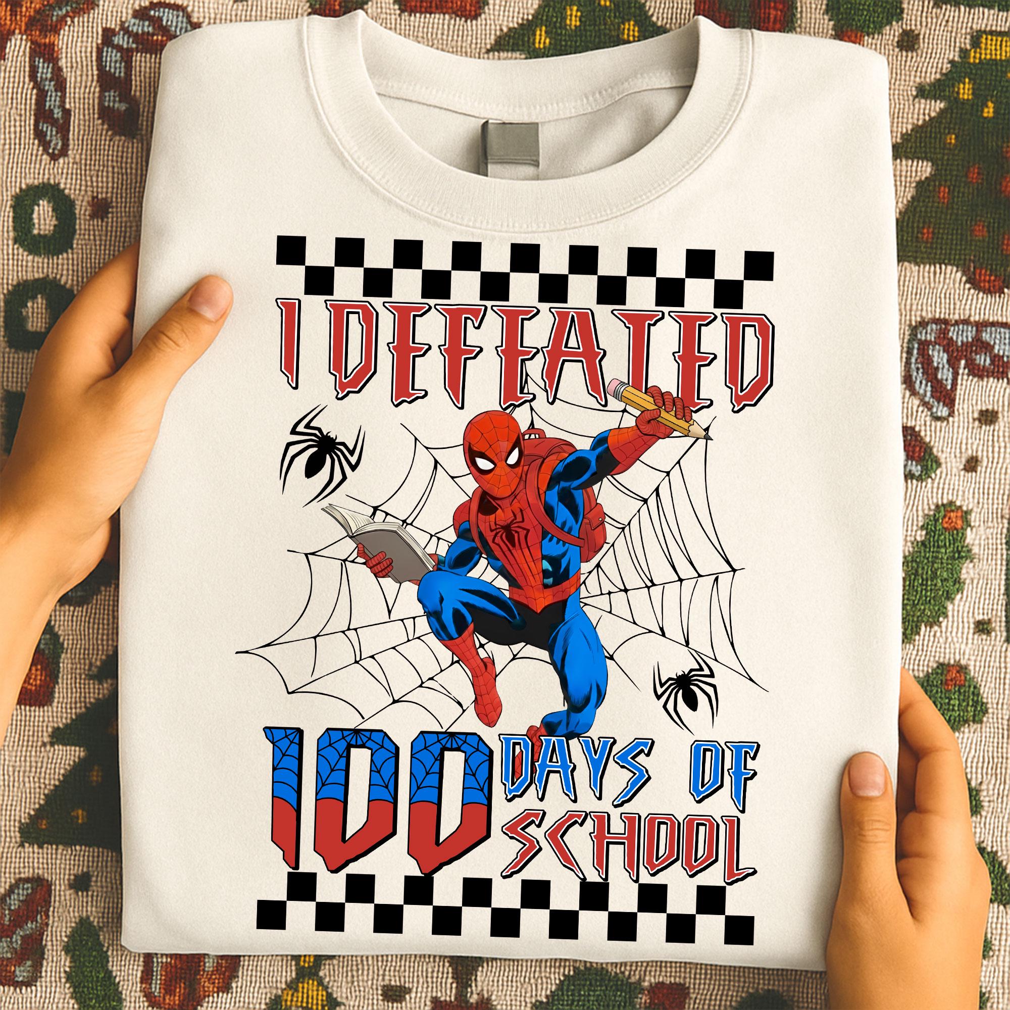 I Defeated 100 Days of School PNG: Spiderman 100th Day Png, Kids School ...