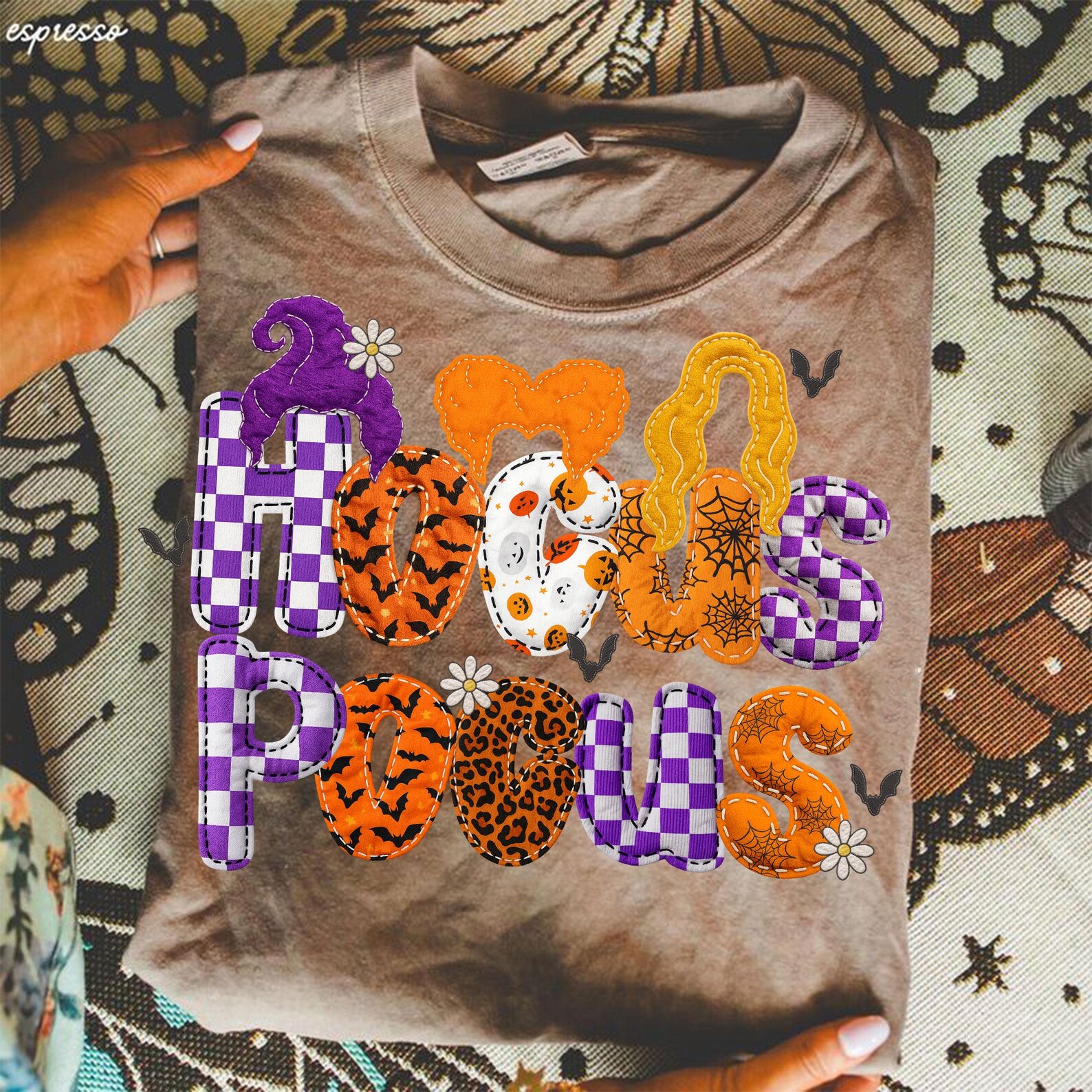 Halloween Hocus Pocus Png, Preppy Floral Halloween Png, Patchwork ...