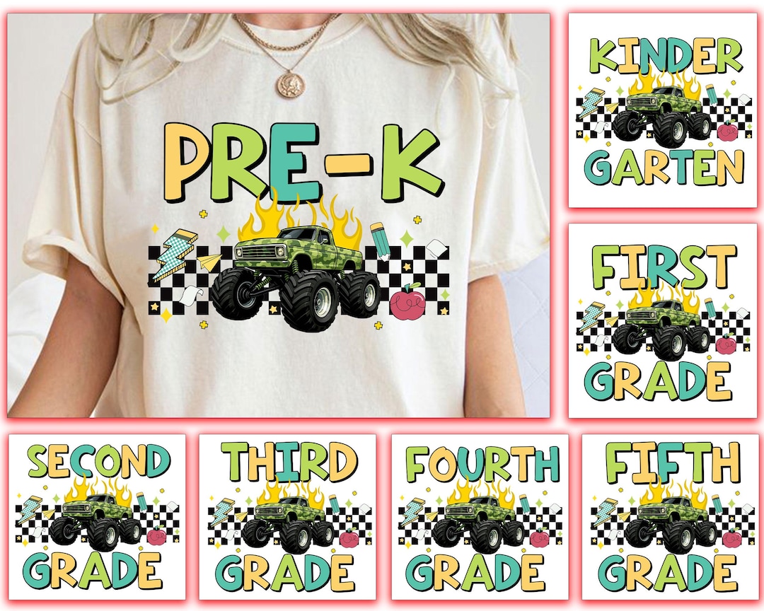 Monster Truck Back to School Png Bundle, Pre-k to 5th Grade Png, Green ...