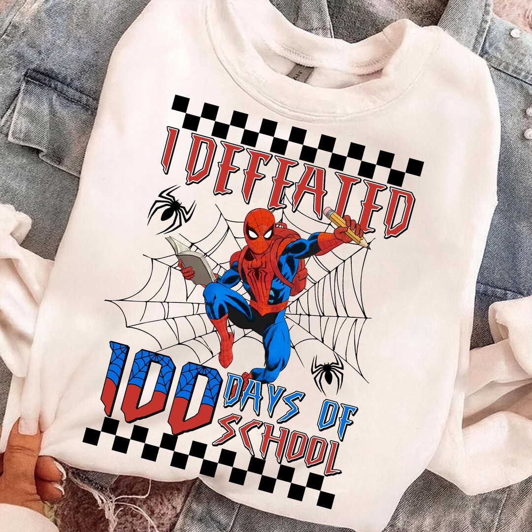 I Defeated 100 Days of School PNG: Spiderman 100th Day Png, Kids School ...