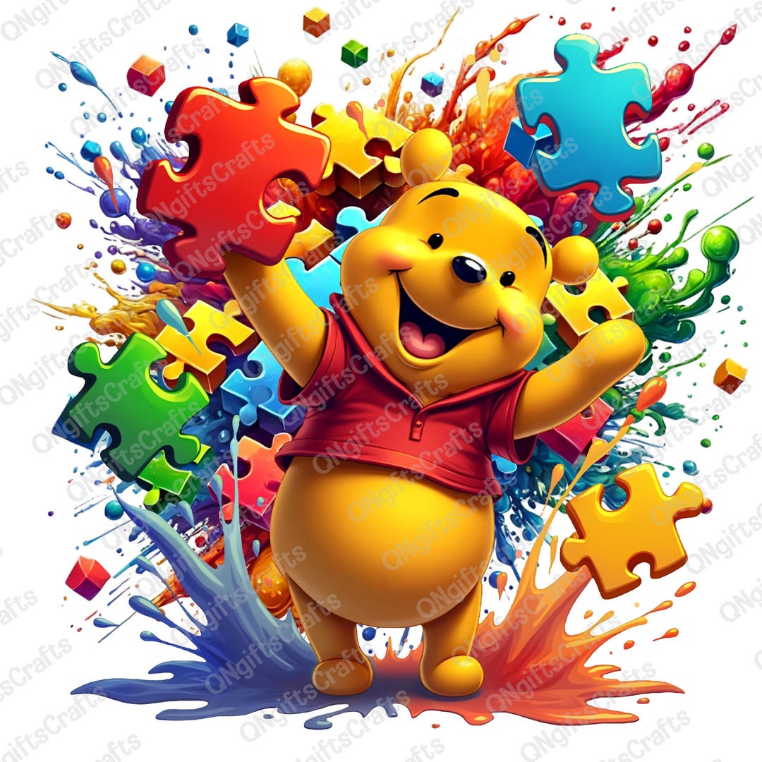 Colorful Bear and Friends Puzzle Autism Png, Watercolor Puzzle Piece ...