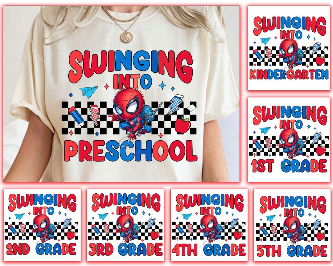 Swinging Into School PNG Bundle, First Day of School Superhero Png ...