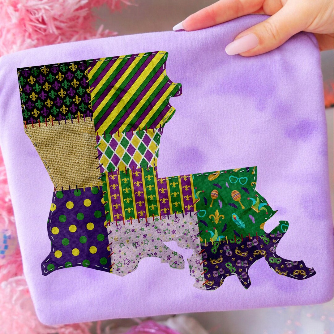 Louisiana Mardi Gras Patchwork Map PNG: Fleur De Lis Png, Mardi Gras ...