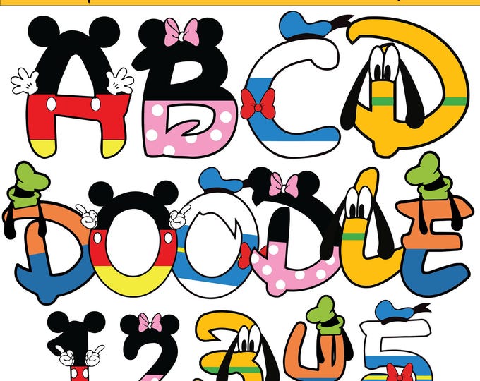 Mouse Alphabet, Mickey Doodle Letters, Alphabet PNG Letters, Cute ...