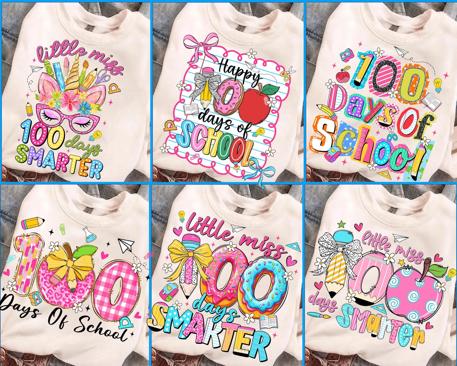 Preppy 100 Days of School Png Bundle: Little Miss 100 Days Smarter Png ...
