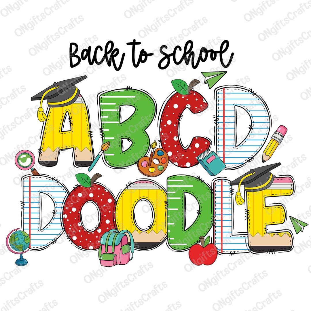 School Doodle Alphabet Png Bundle, Cute Alphabet School Letters Png ...