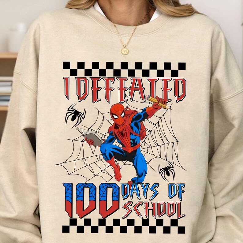 I Defeated 100 Days of School PNG: Spiderman 100th Day Png, Kids School ...