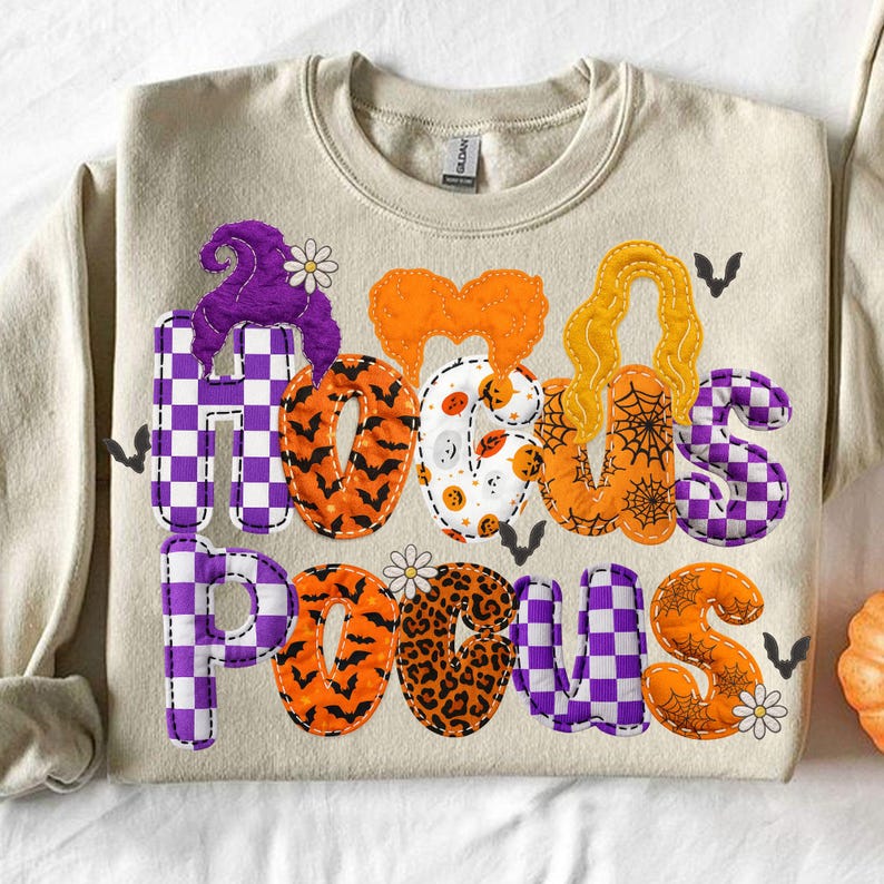 Halloween Hocus Pocus Png, Preppy Floral Halloween Png, Patchwork ...