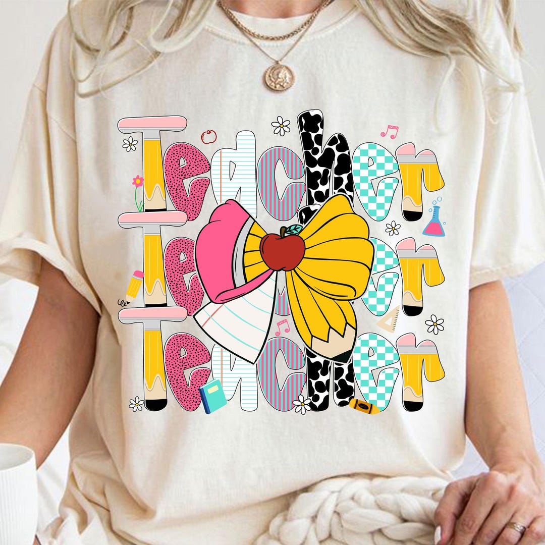 Preppy Teacher Pencil Coquette Bow Png, Teacher Back to School Png ...