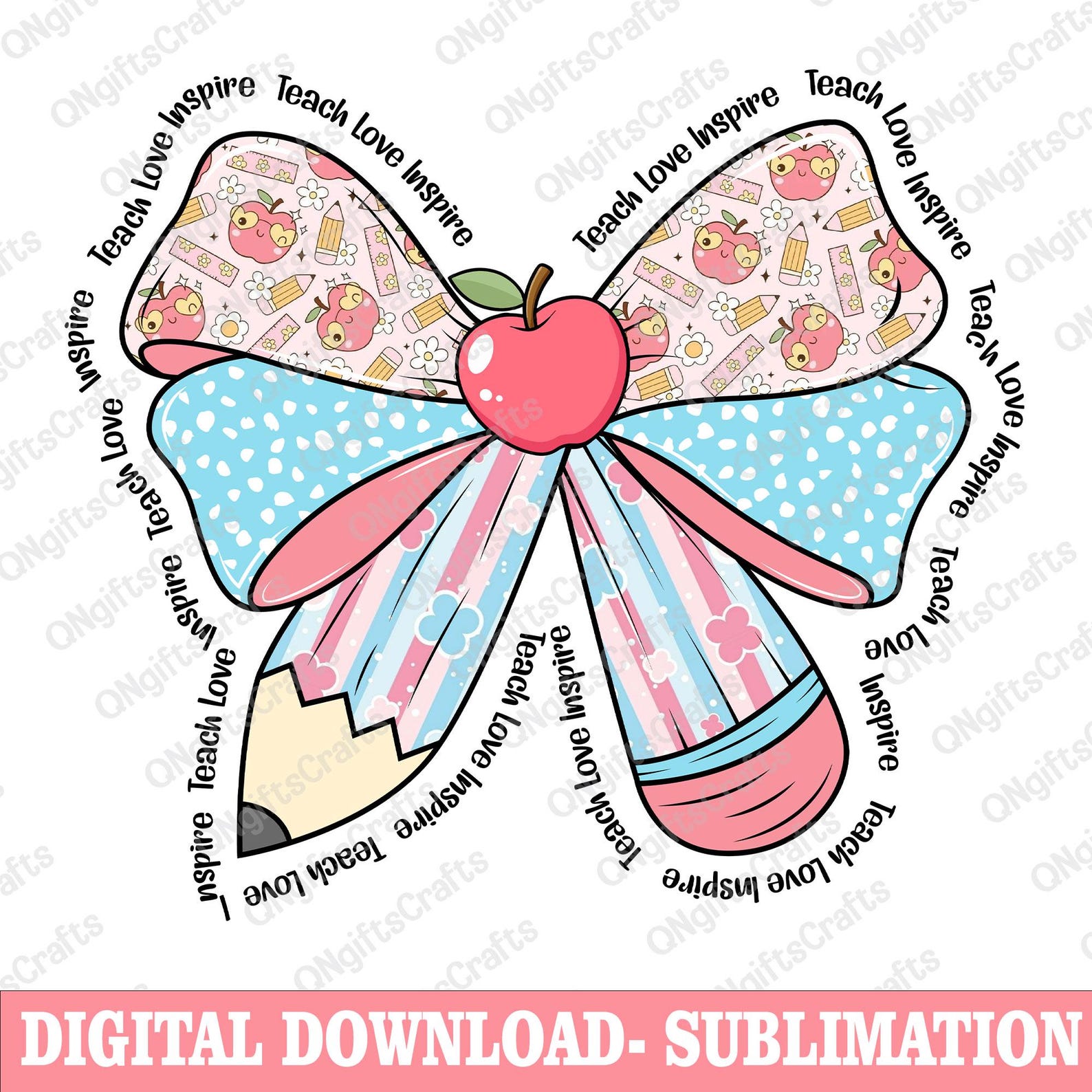 Coquette Teacher Pencil Bow Png, Teach Love Inspire Png, Teacher Life ...