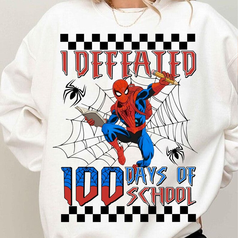 I Defeated 100 Days of School PNG: Spiderman 100th Day Png, Kids School ...