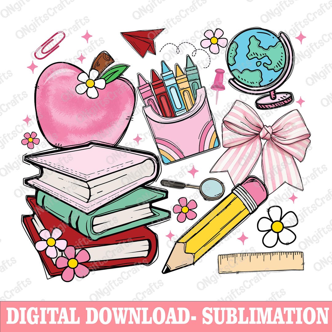 Back to School Doodle PNG, Cute School Supplies Png, Coquette First Day ...