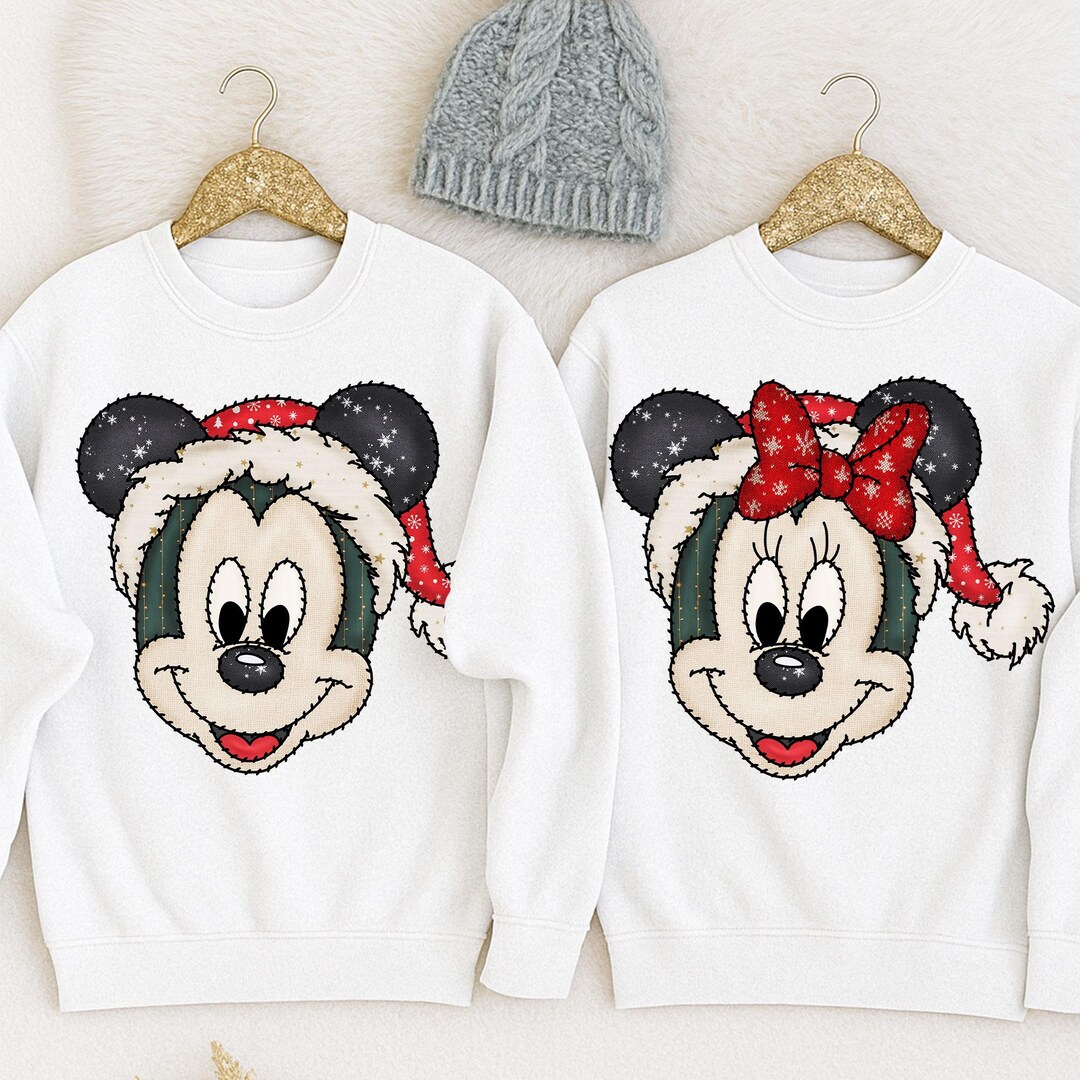 Mouse & Minnie Christmas PNG: Preppy Floral Patchwork Design (digital ...