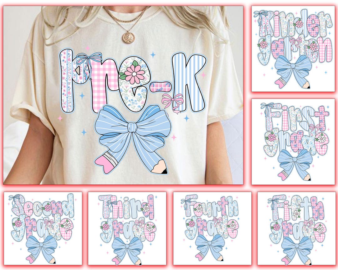 Preppy Back to School PNG Bundle, Coquette 1st Day of School Png ...
