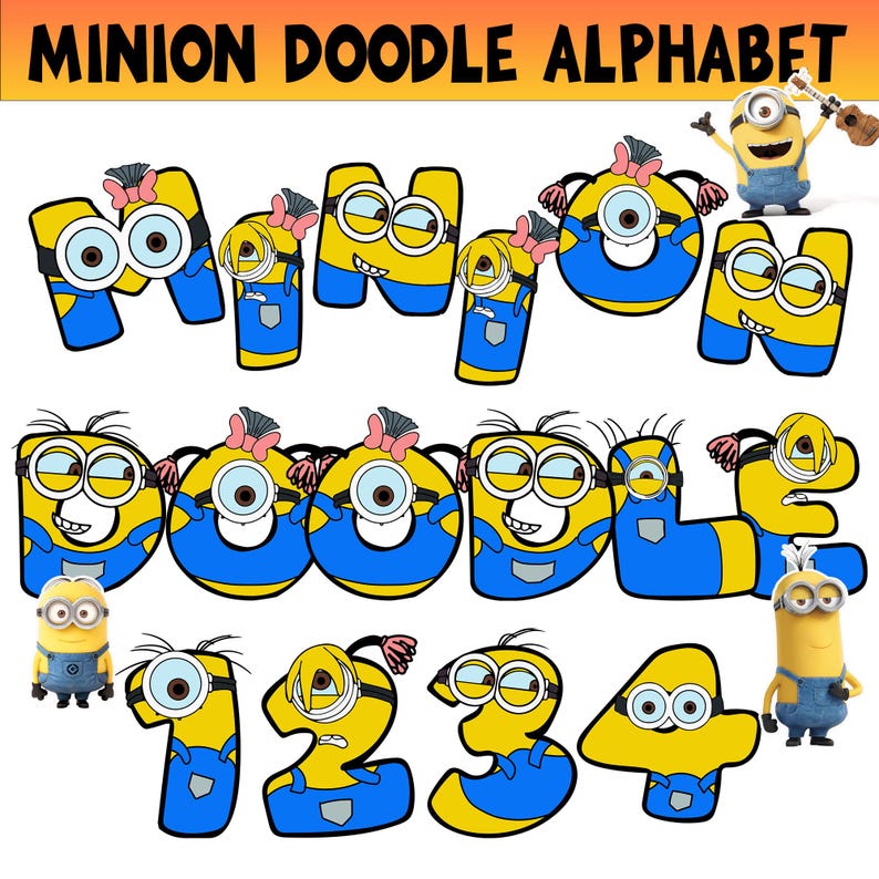 Mini Doodle Alphabet Png Bundle, Funny Character Alphabet PNG ...