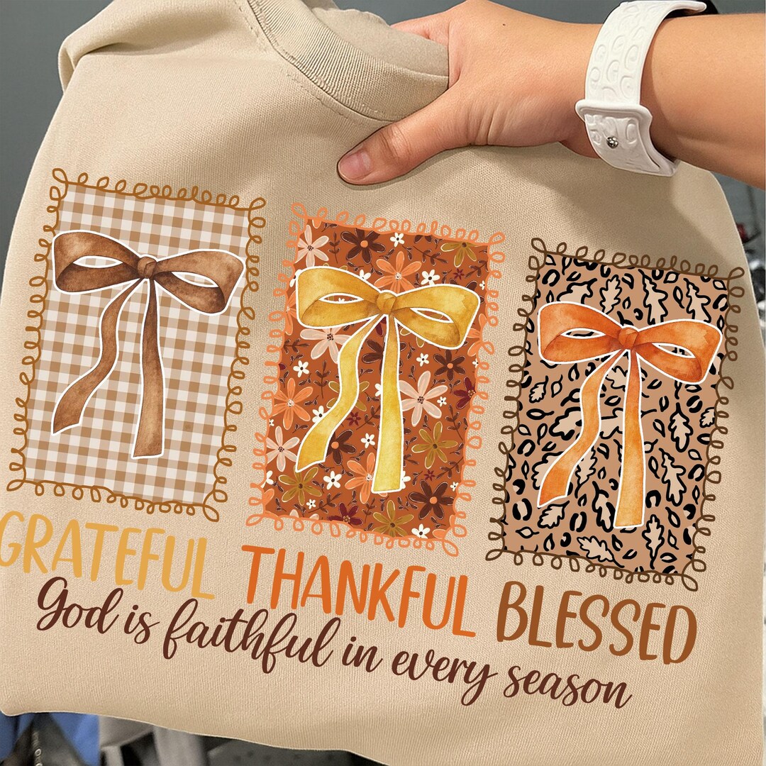 Preppy Thanksgiving PNG: Grateful Thankful Blessed Bow PNG, Fall ...