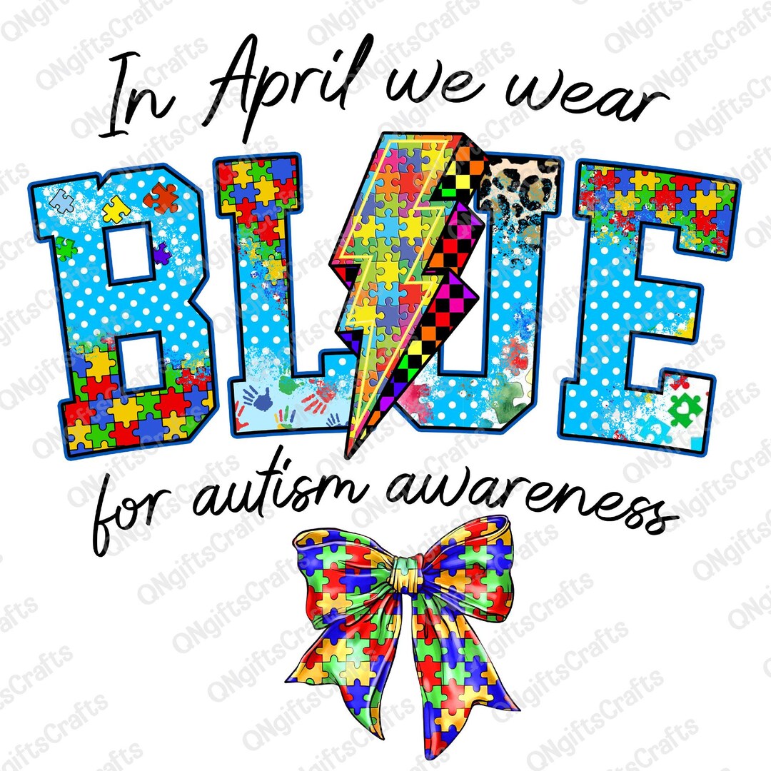 In April We Wear Blue Png, in April Autism Coquette Bow Png, Retro ...