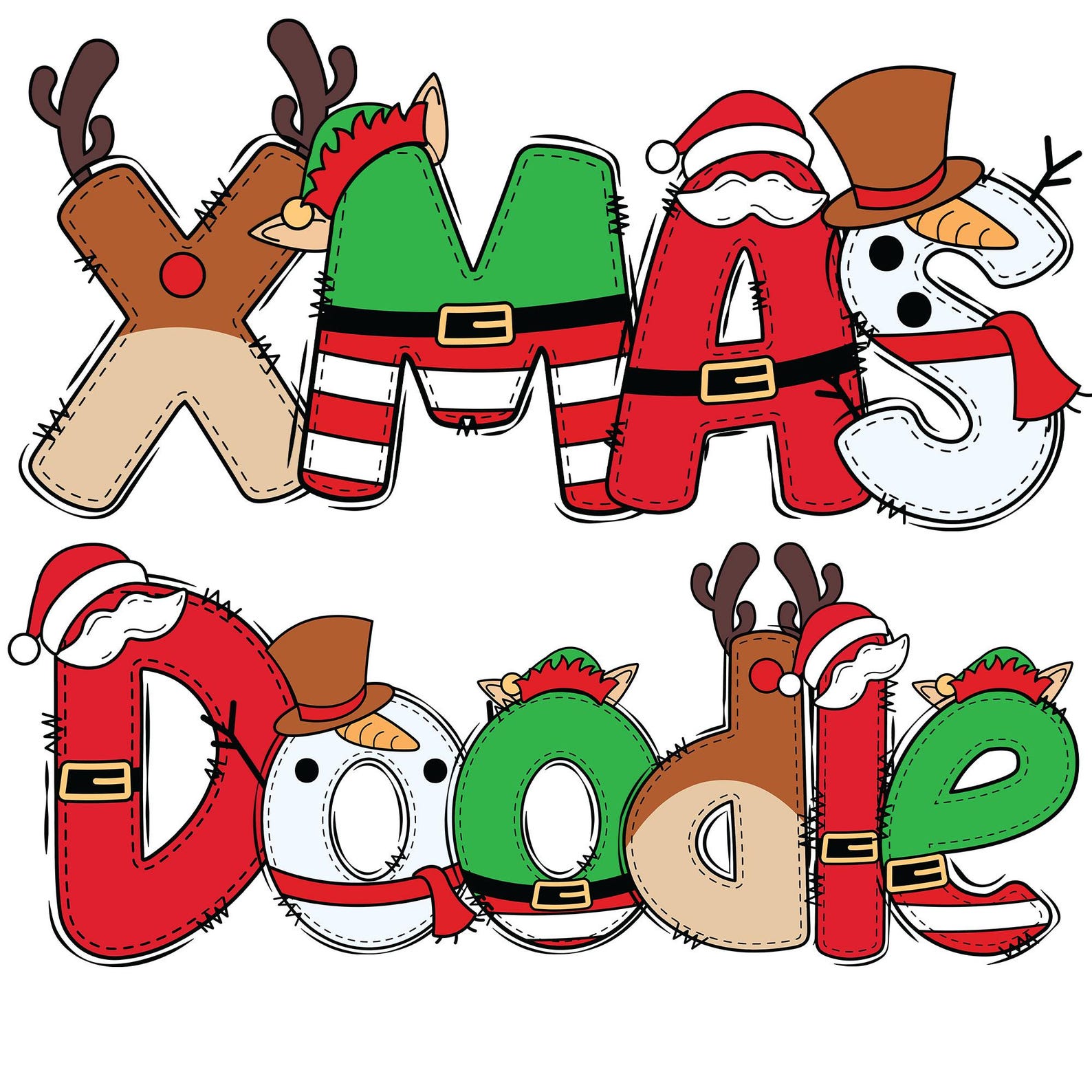 Christmas Doodle Alphabet Png, Xmas Doodle Alpha Bundle Set, Clip Art ...