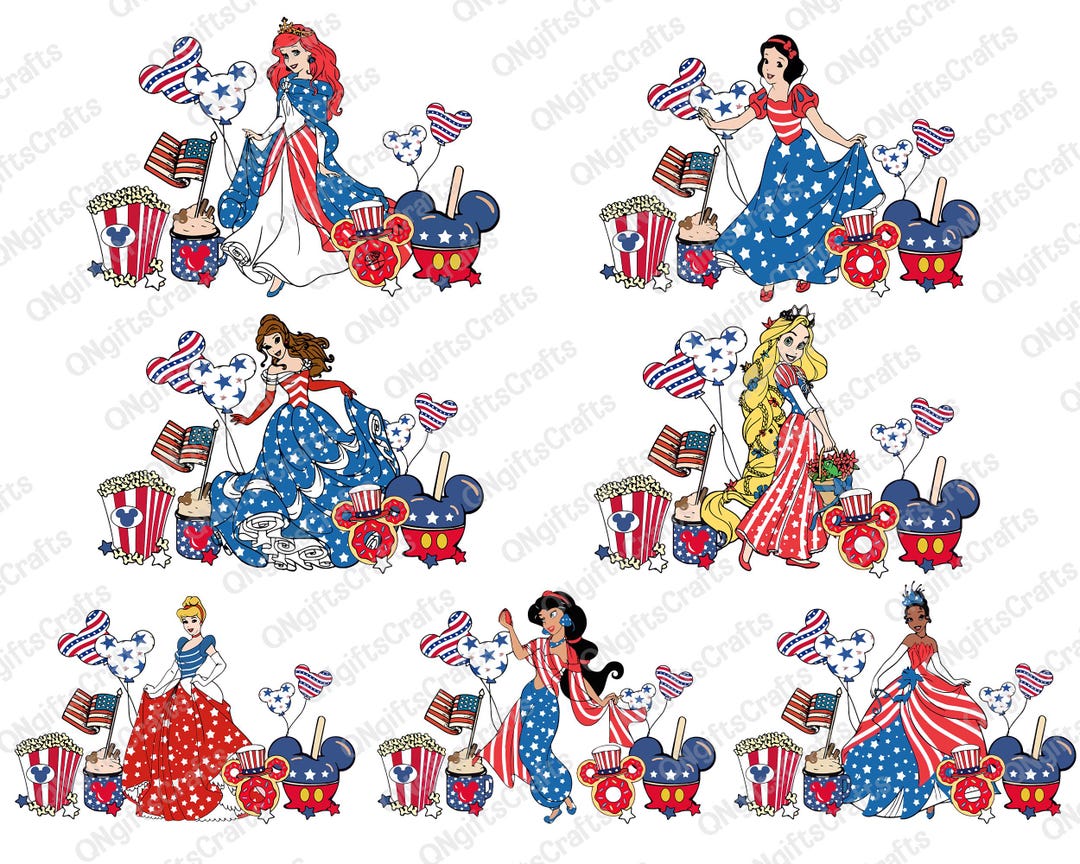 Princess 4th of July Png Bundle, Patriotic Princess Png, American ...