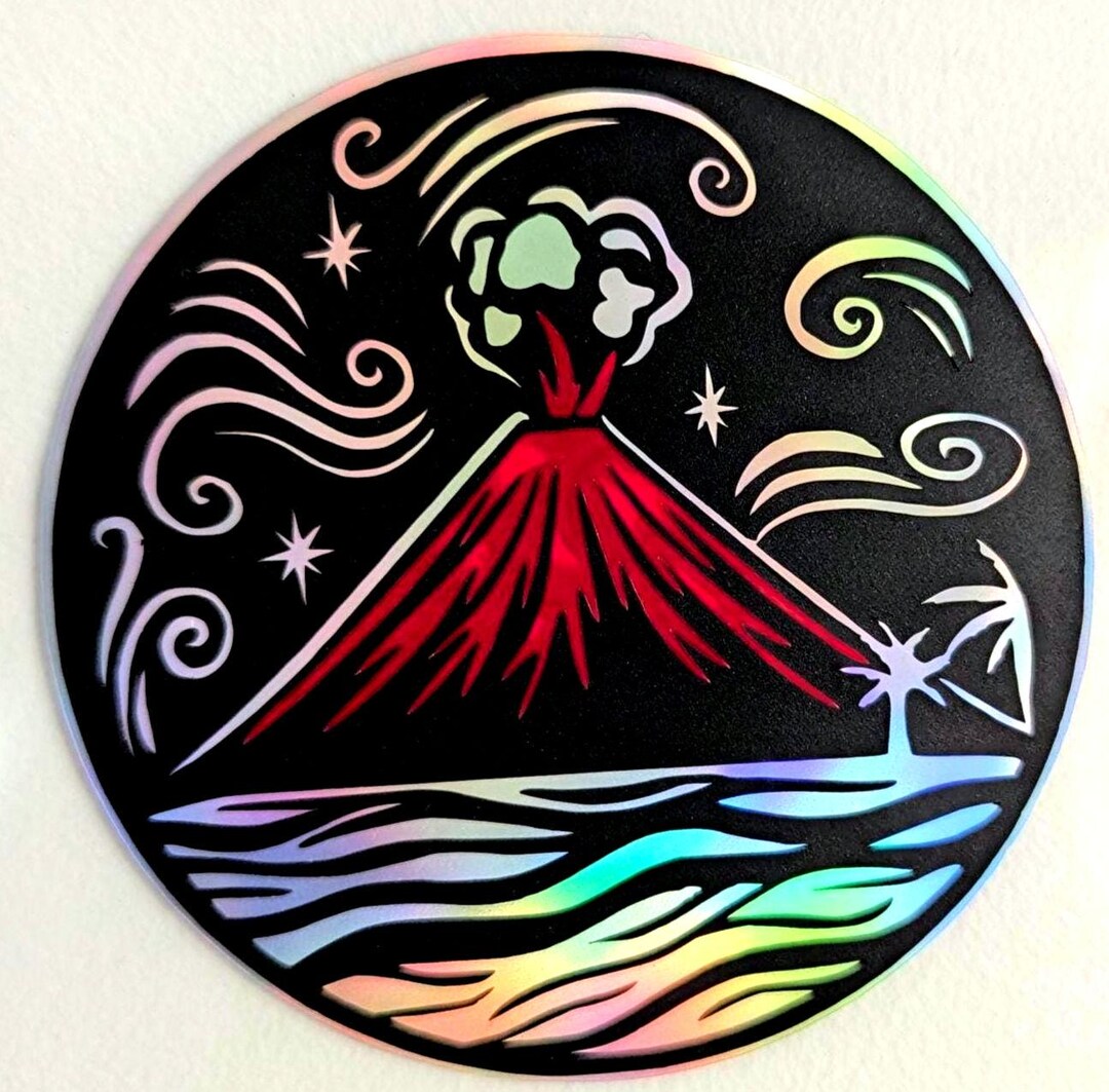 Holographic Volcano Sticker - Etsy