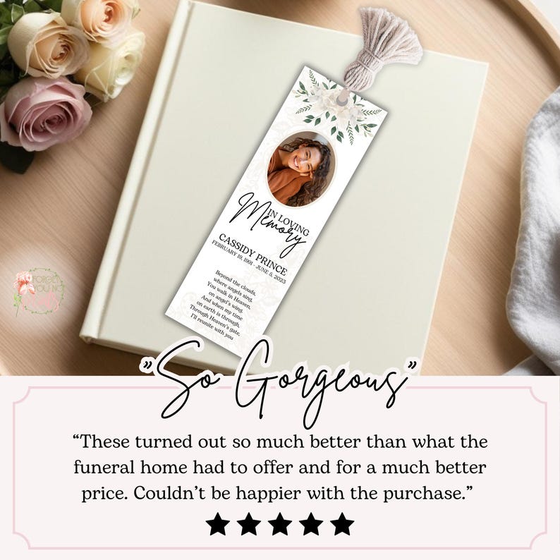 Memorial Bookmark PNG Funeral Favors, Custom Bookmark Template, Funeral ...