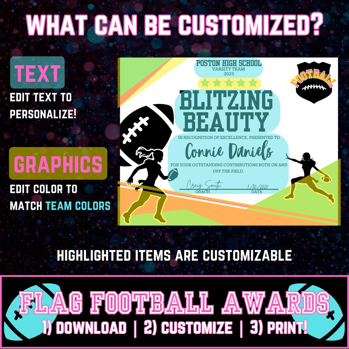 Editable Flag Football Awards Certificate Bundle, Flag Football ...