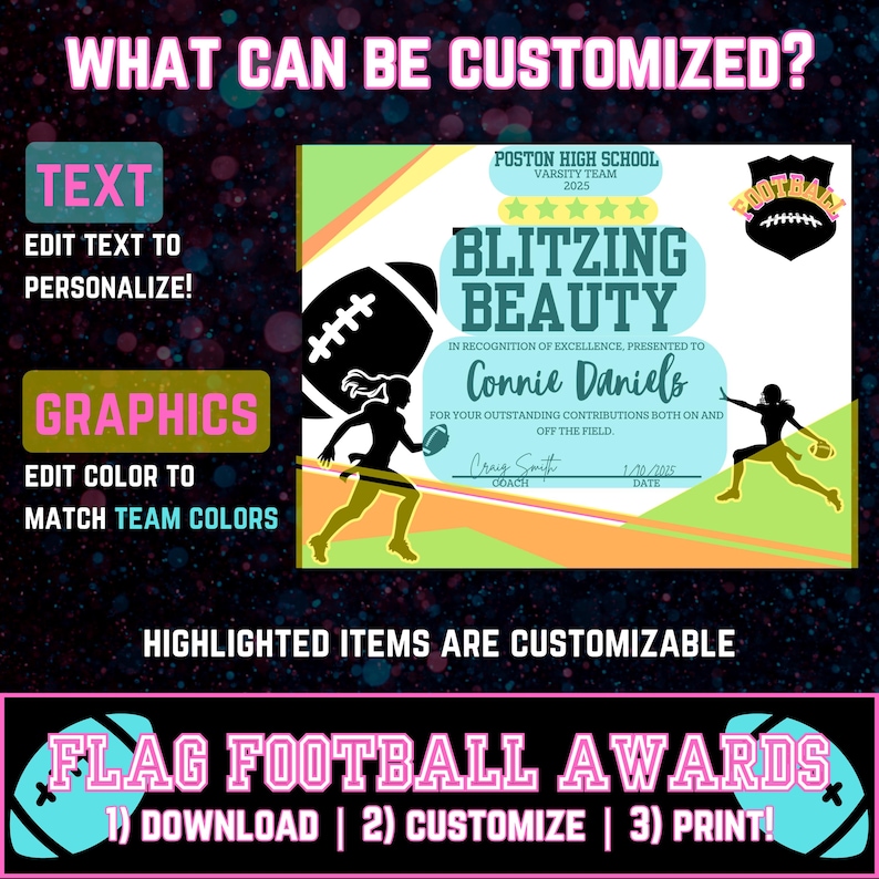 Editable Flag Football Awards Certificate Bundle, Flag Football ...