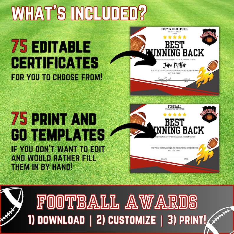 Personalized Flag Football Appreciation Awards, Editable Football ...