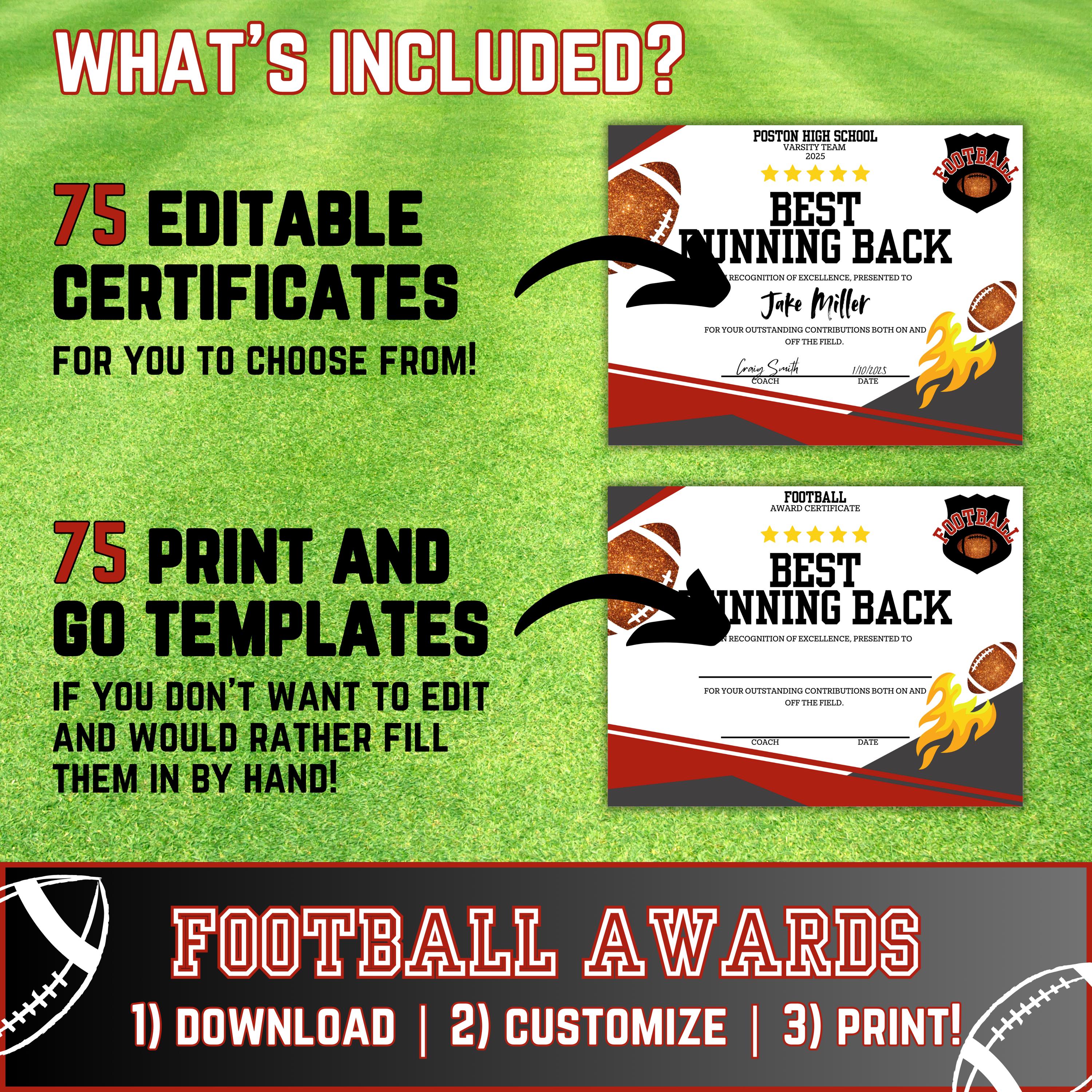 Personalized Flag Football Appreciation Awards, Editable Football ...