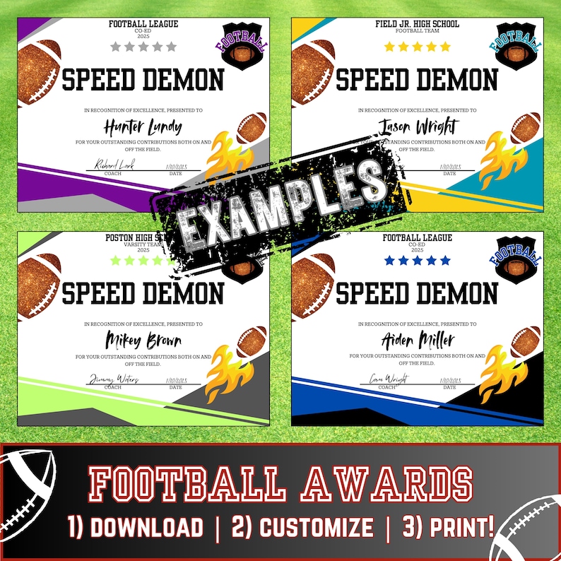 Personalized Flag Football Appreciation Awards, Editable Football ...