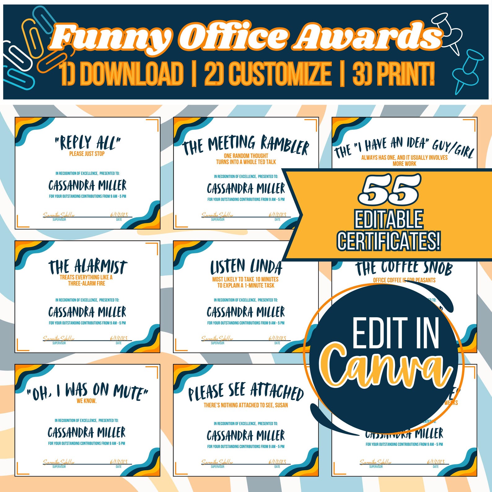 Funny Employee Awards Certificate Bundle, Funny Work Award, Employee ...