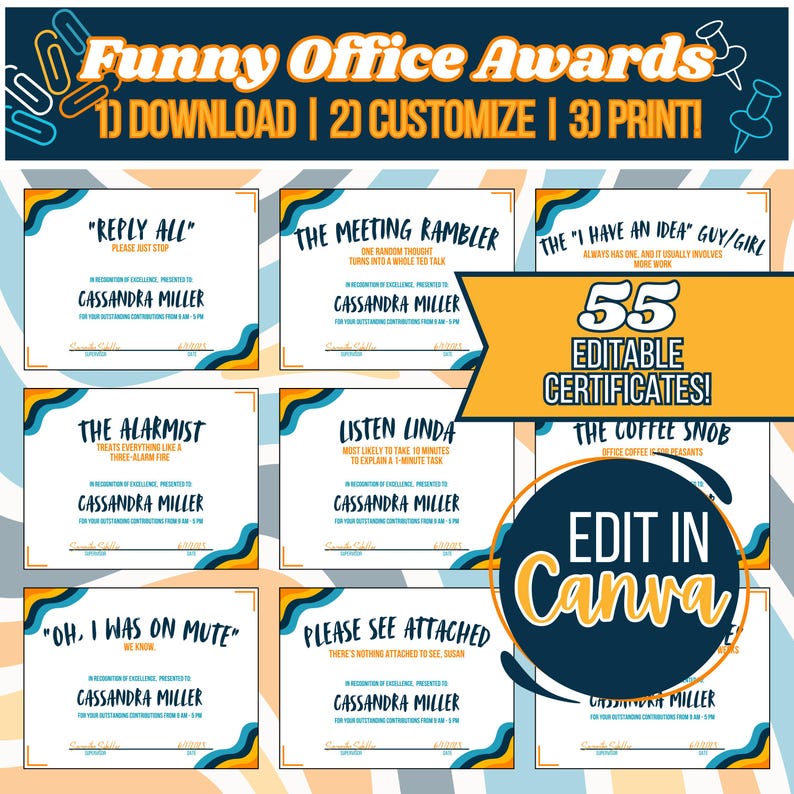 Funny Employee Awards: 55 Office Superlative Certificates (canva ...