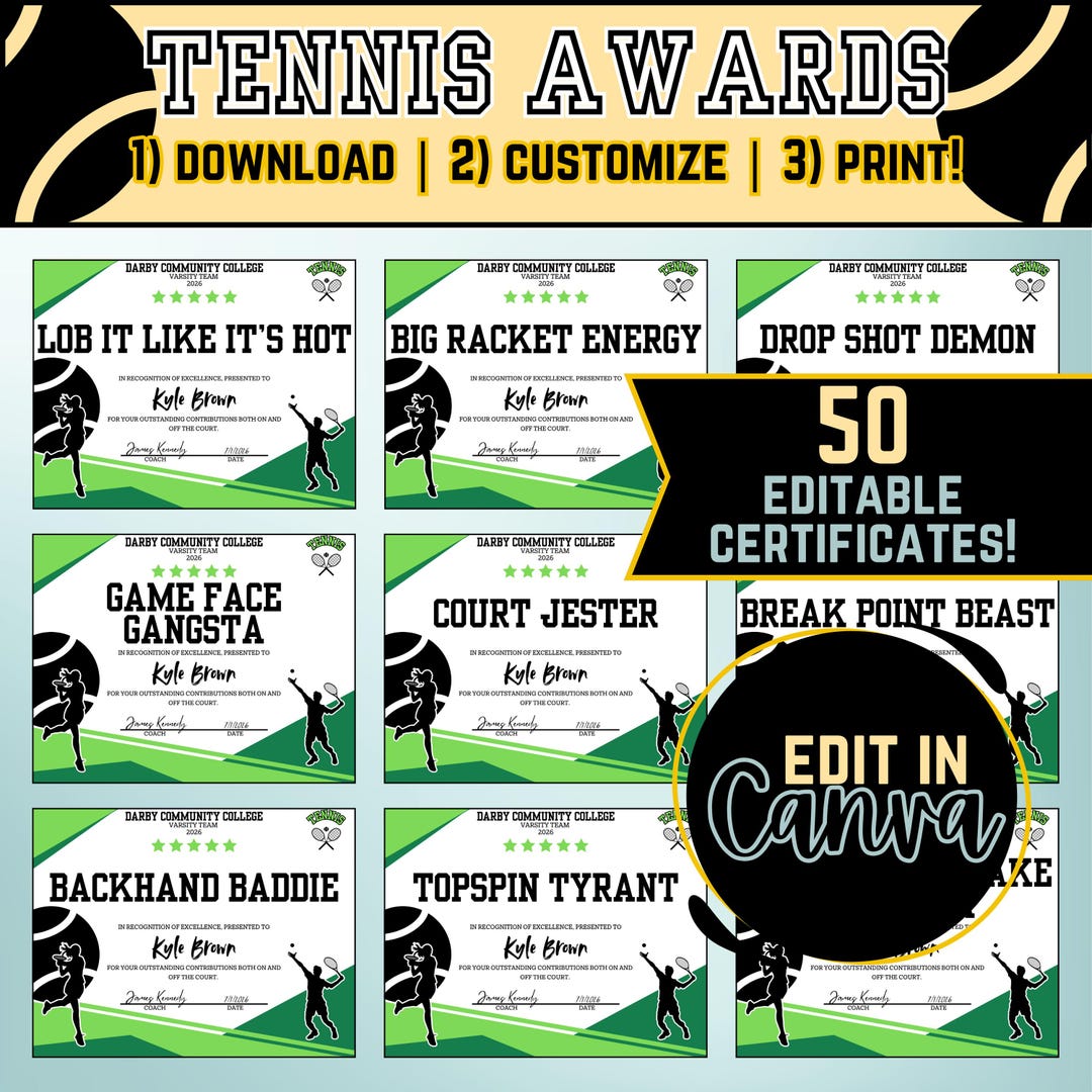 Editable Tennis Certificates Sports Award Printable, Team End of Season ...