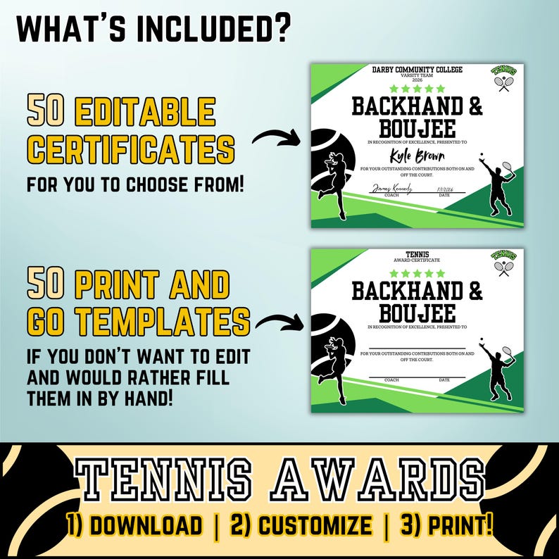 Editable Tennis Certificates Sports Award Printable, Team End of Season ...