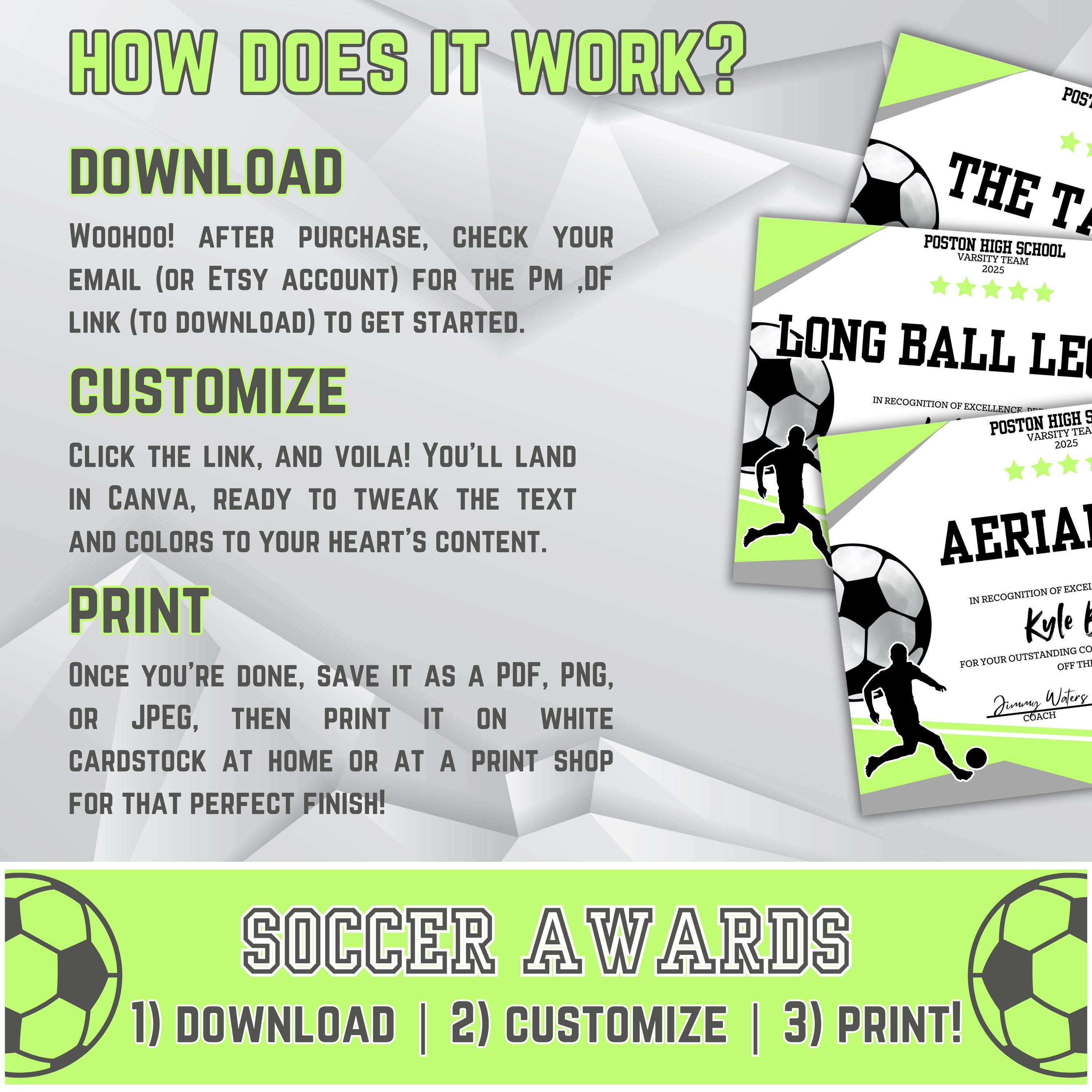 Soccer End of Season Award Printables, Team Recognition Soccer Award ...