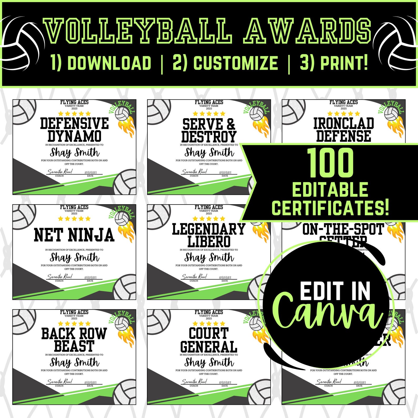 Volleyball Awards Printable, End of Year Personalized Volleyball Award ...
