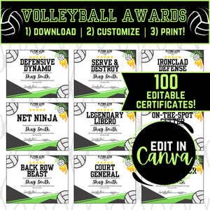 Volleyball Awards Printable, End of Year Personalized Volleyball Award ...