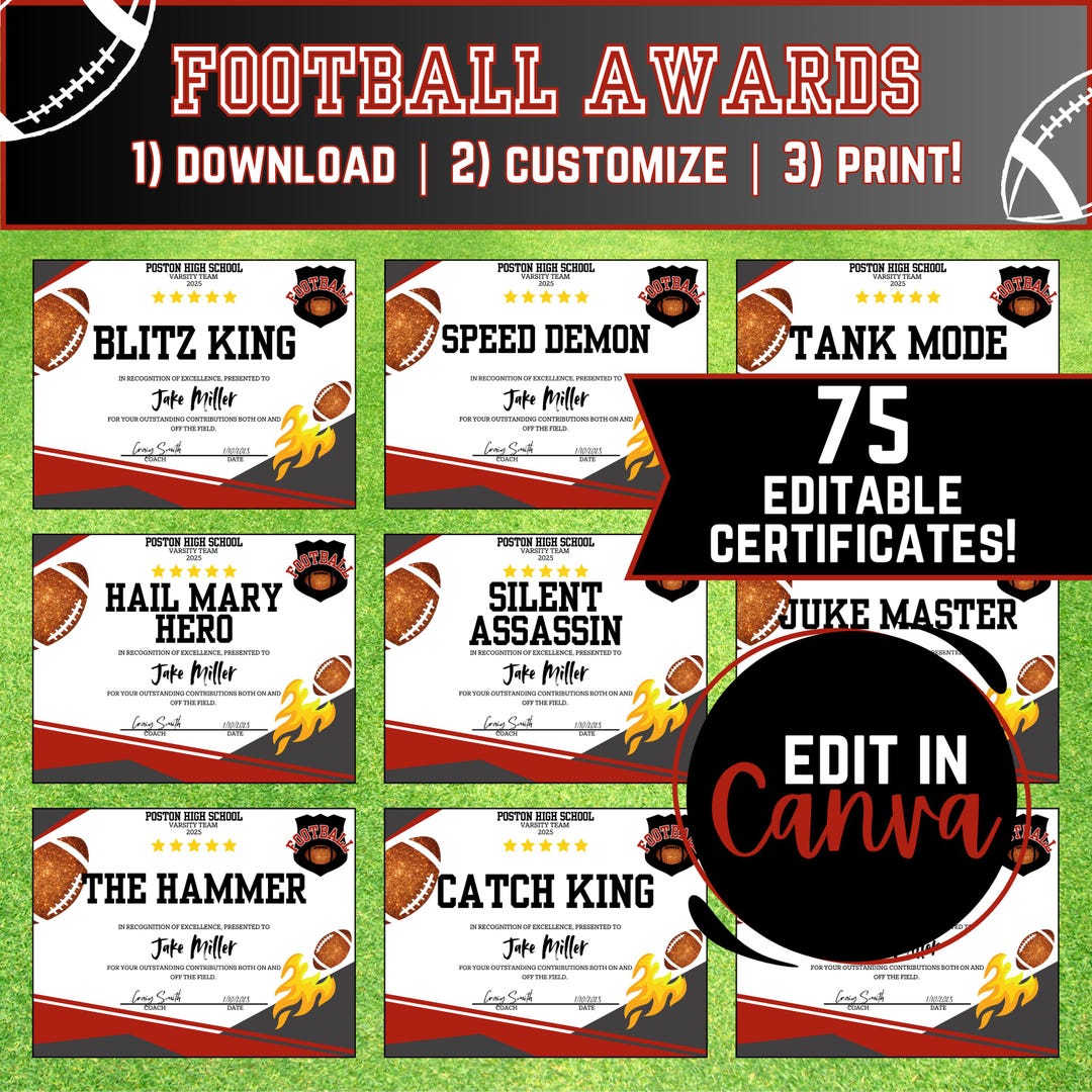 Personalized Flag Football Appreciation Awards, Editable Football ...