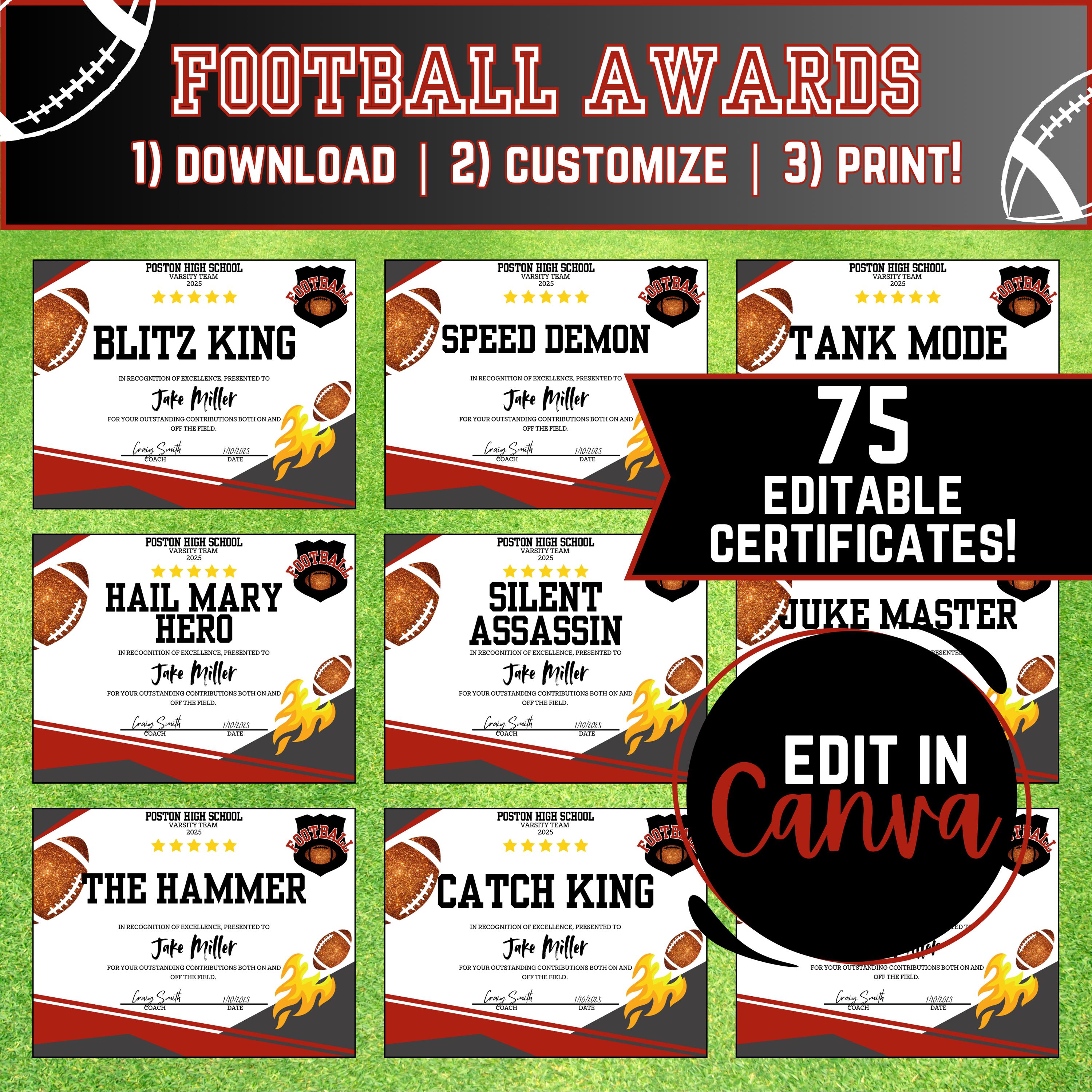 Personalized Flag Football Appreciation Awards, Editable Football ...