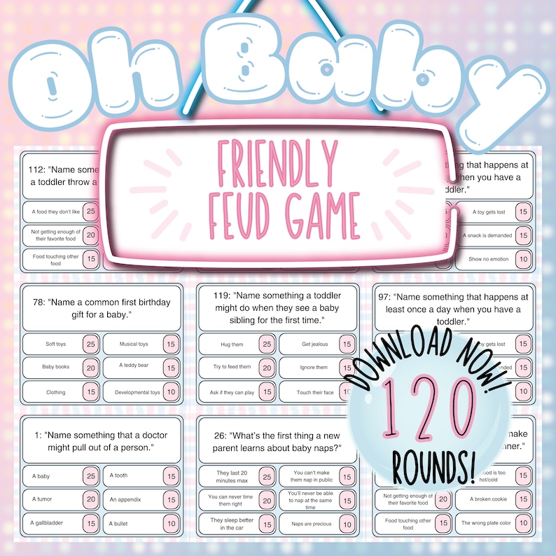 Baby Shower Family Feud Game With Answers Included, Digital Friendly ...