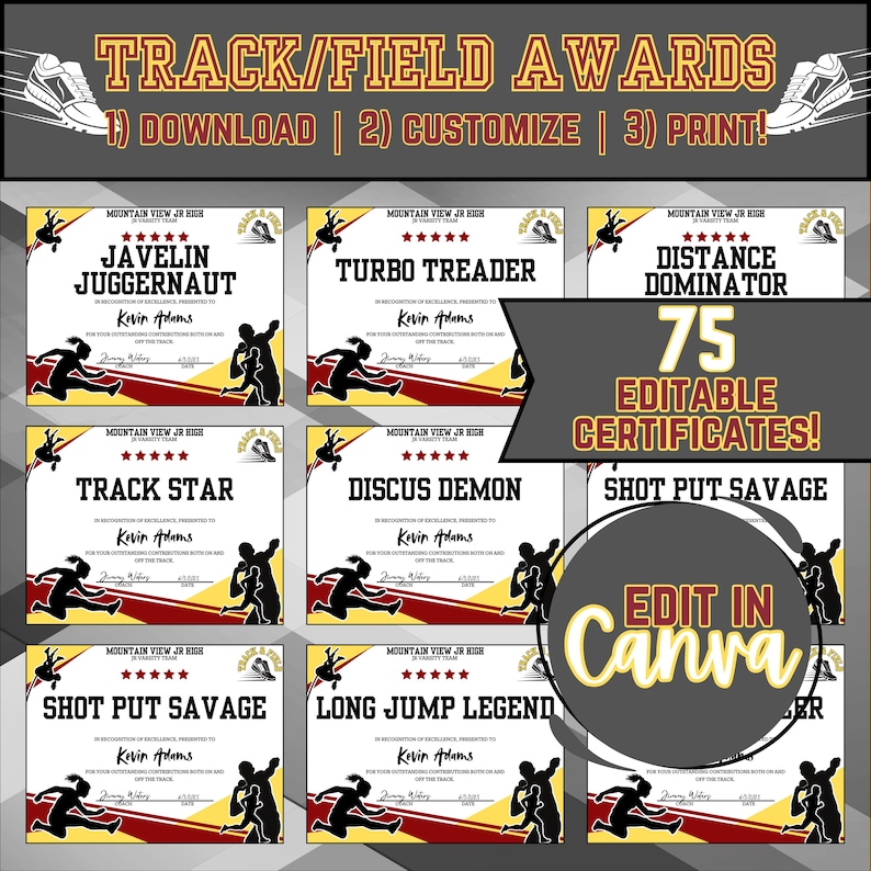 Editable Team Awards, Running Awards Certificate Bundle, Track and ...