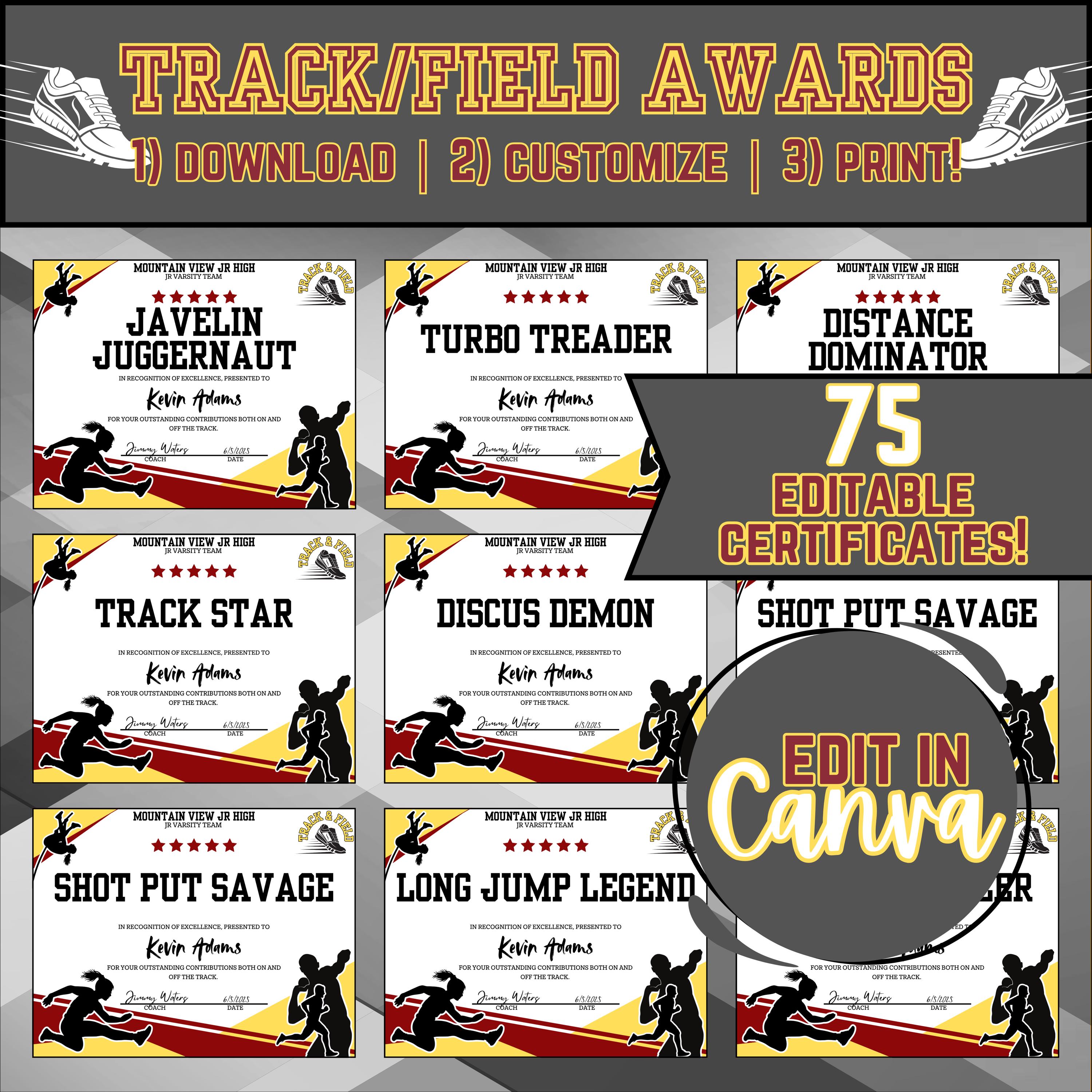Editable Team Awards, Running Awards Certificate Bundle, Track and ...