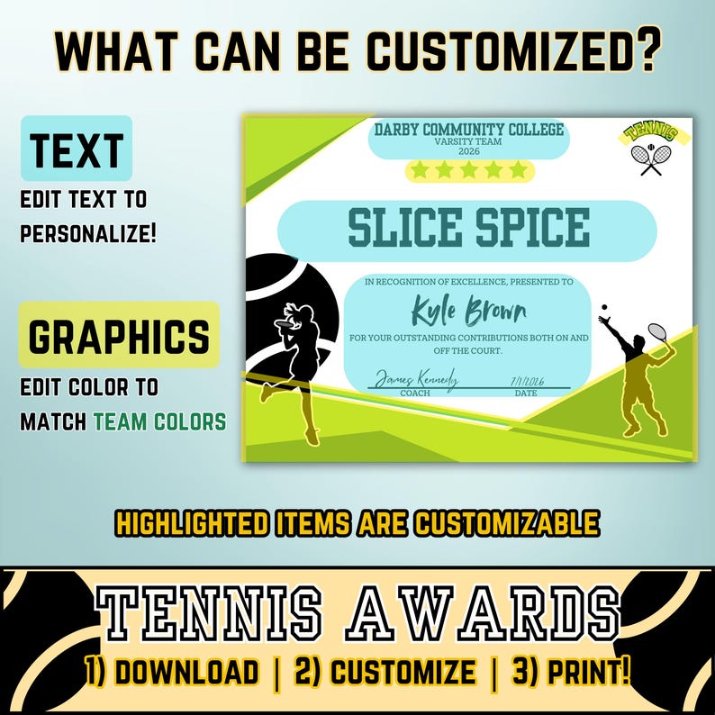 Editable Tennis Certificates Sports Award Printable, Team End of Season ...