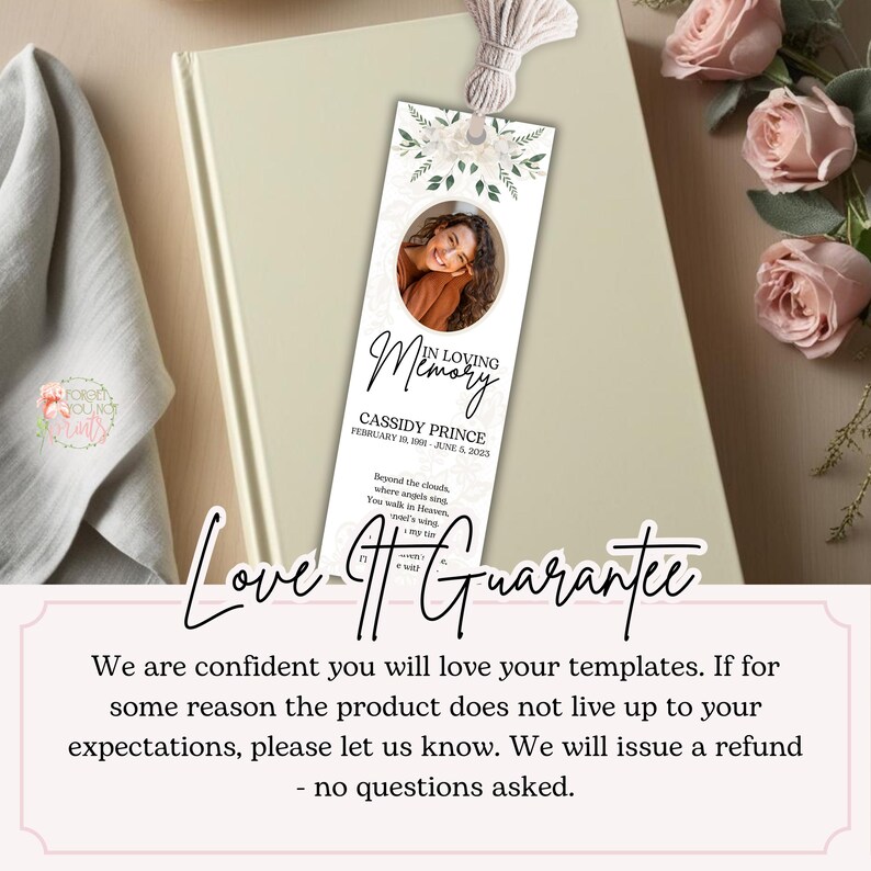 Memorial Bookmark PNG Funeral Favors, Custom Bookmark Template, Funeral ...