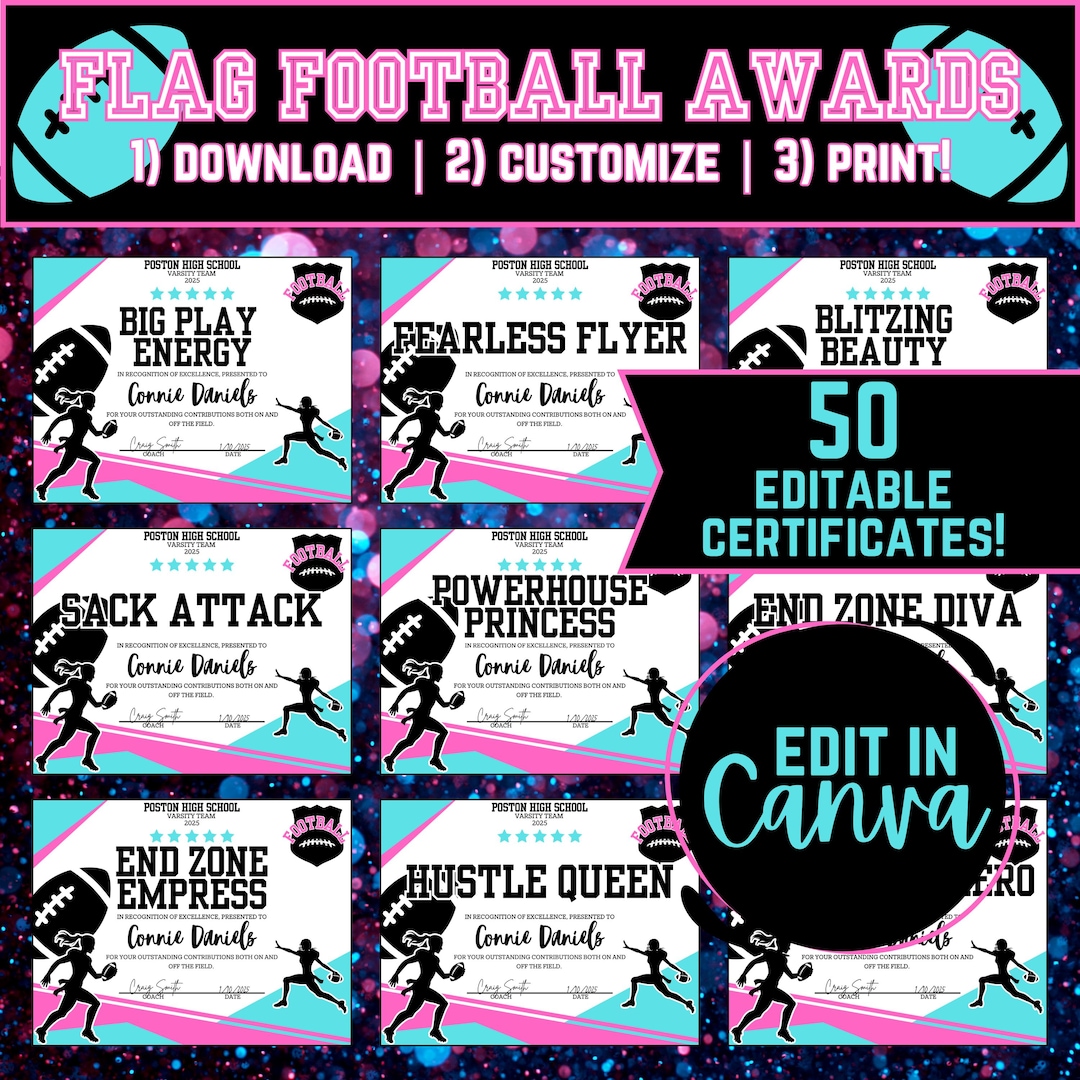 Editable Flag Football Awards Certificate Bundle, Flag Football ...