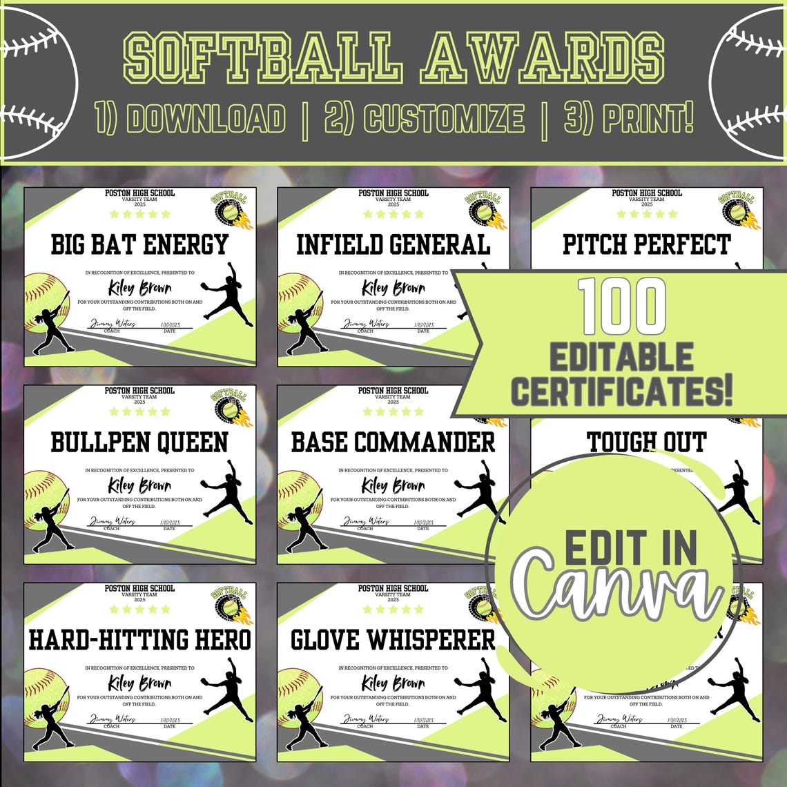 Personalized Softball Certificate Template, Softball Awards Superlative ...