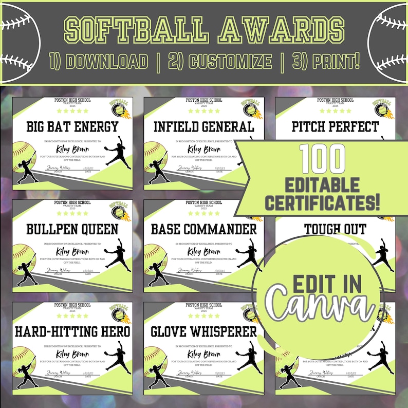 Personalized Softball Certificate Template, Softball Awards Superlative ...