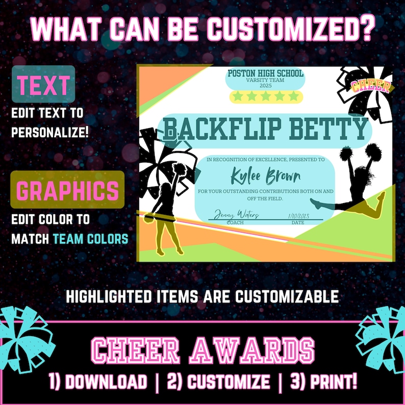 Personalized Cheer Awards, Cheerleading Certificate Template, Editable ...