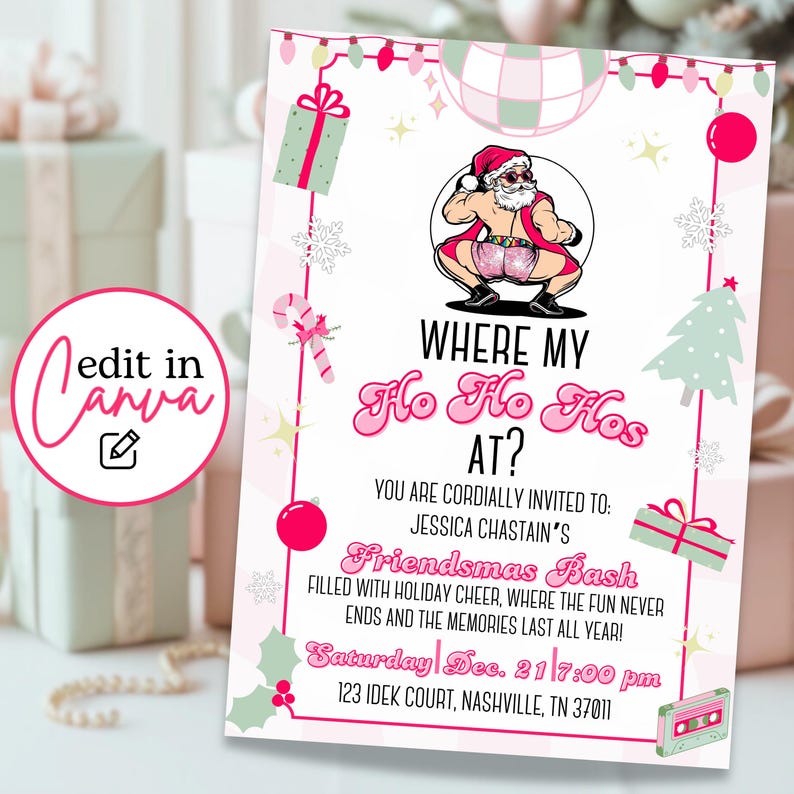 Twerking Santa Friendsmas Invite Editable Template, Funny Ho Ho Hos ...