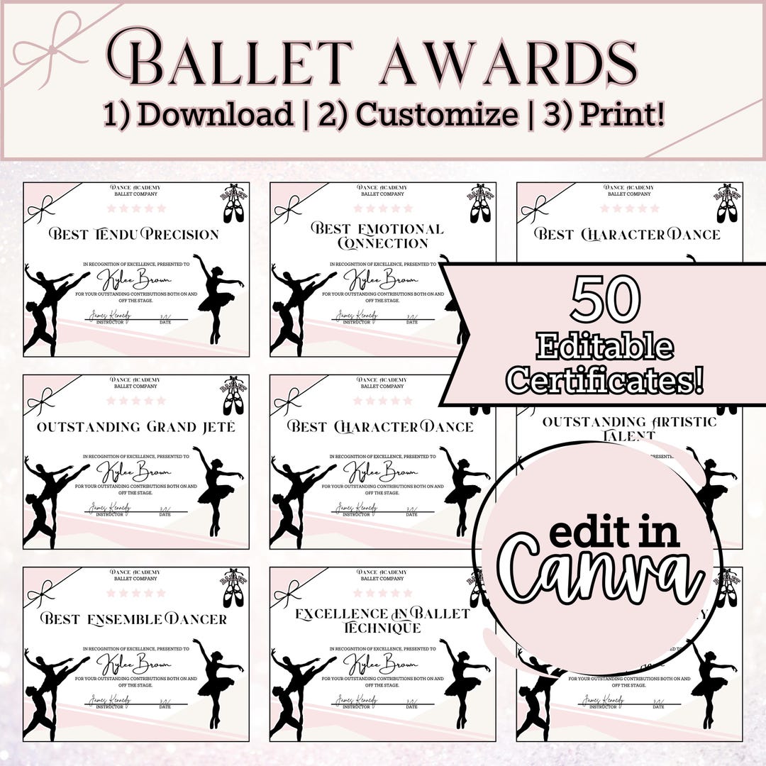 Ballet Dance Award Editable Certificate, Dance Squad Participation ...